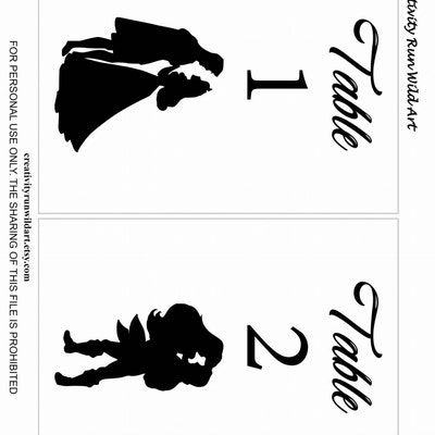 Printable Movie Couples Table Numbers 4x6 & 5x7 Inch Cards on 8.5x11 ...