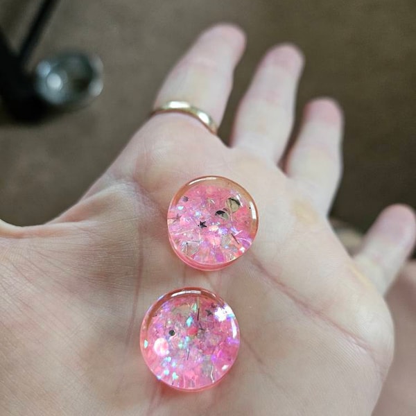 Up to 2" Cotton Candy Pink Pastel Glitter Extra Big Ear Plugs Gauges 2g ...