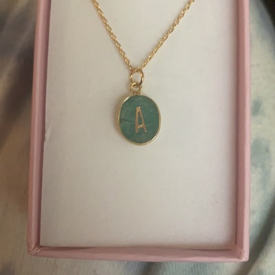 Oval Initial Gemstone Necklace, Gold Initial Necklace, Initial Pendant ...