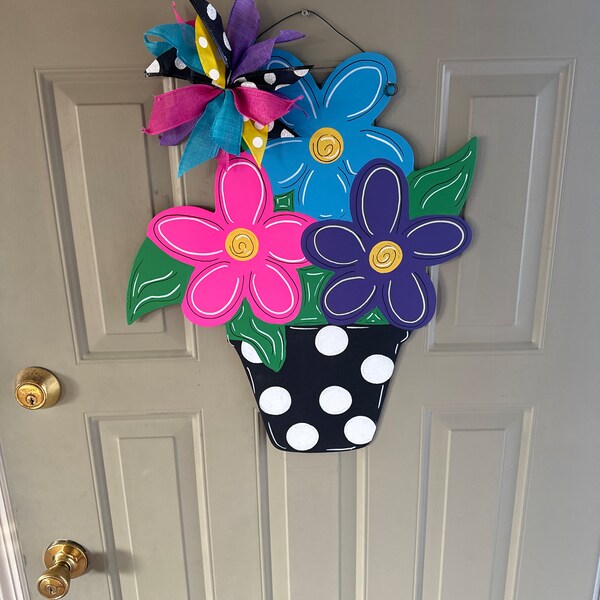Pot of Flowers Door Hanger. Spring Door Hanger. Summer Door Hangers ...