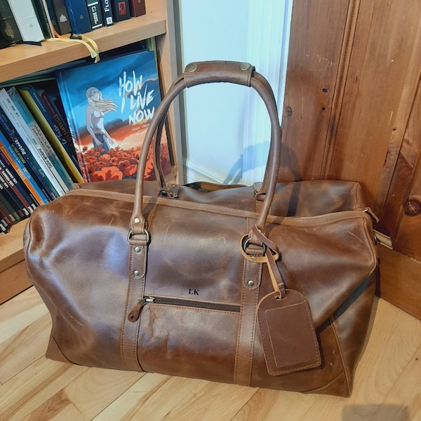 Leather Duffle Bag Men, Personalized Handmade Weekender Bag, Overnight ...