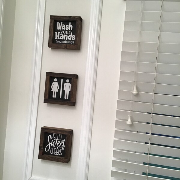 Bathroom Mini Collection 6"x6" Sign. Farmhouse Bathroom, Bathroom Shelf ...