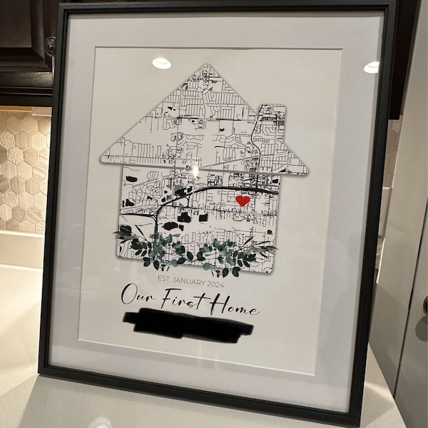 Custom Home Map, First Time Home Buyer, Personalized Housewarming Gift ...