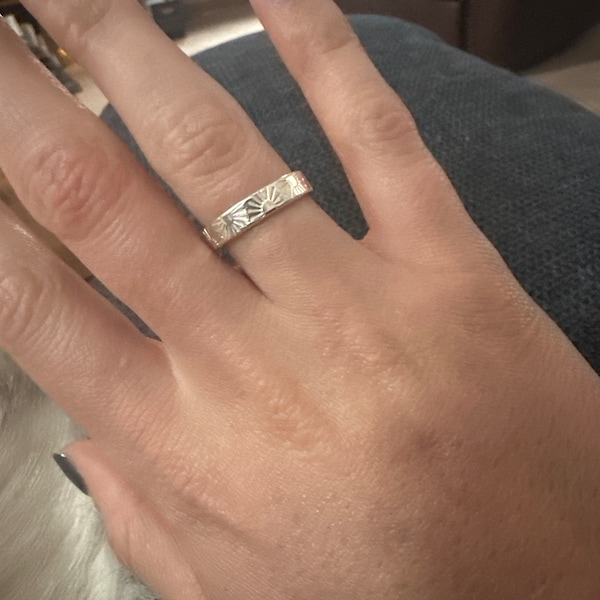 Sterling Silver Sun Ray Stamped Thick 4mm Ring Band R1281 - Etsy