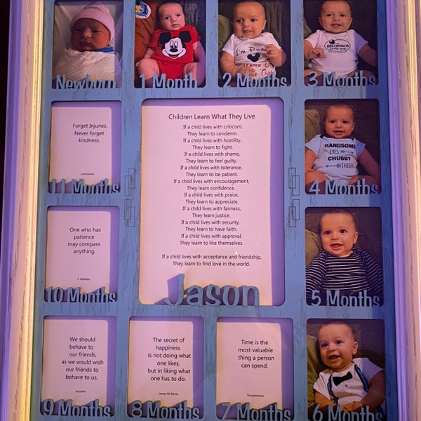 Baby First Year Personalized Frame - Holds Twelve 2.5" X 3.5" Newborn ...
