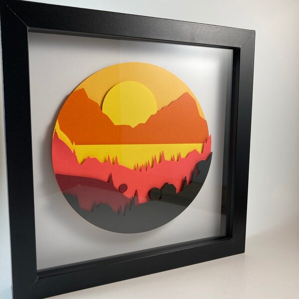 Mountains Landscape Multilayer Shadow Box Painting Frame Wall ...