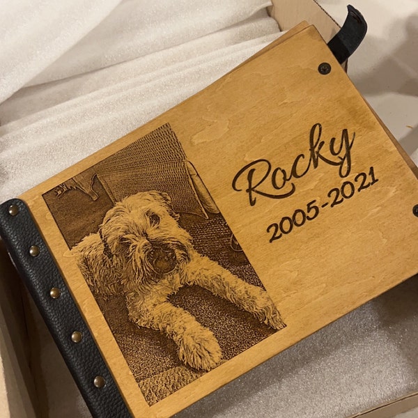 Wooden Photo Album, Dog Memory Photo Album for Precious Memories, Pet ...