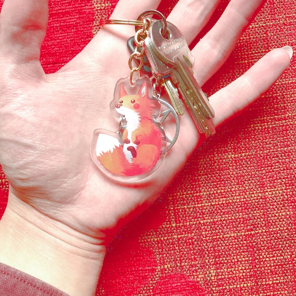 Red Fox Kawaii Keychain : a Cute Fox Acrylic Charm - Cute Keychain ...