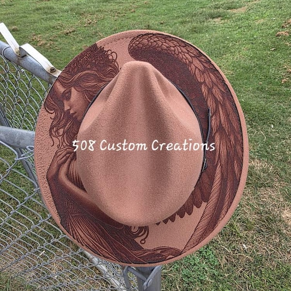 Angel Wings Hat Engraving Design 3, PNG Laser Burn File for Fedora Brim ...