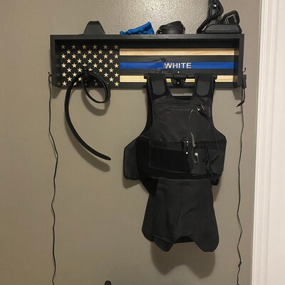 Engraved Personalized Police Gear Rack Thin Blue Line Galvanized Steel ...