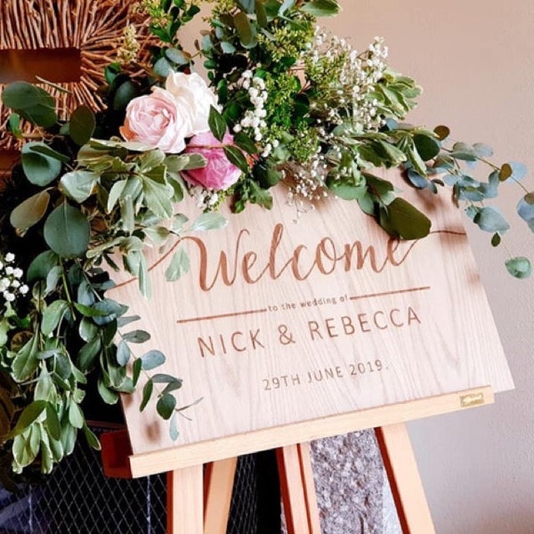 Welcome Wedding Sign Oak Laser Engraved Board - Wedding Signs ...