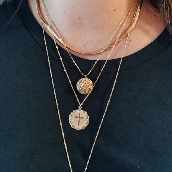 Cross Medallion Necklace, Large Coin Cross Necklace, Round Cross ...