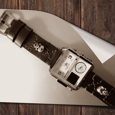 Black Leather Watch Straps 20mm, Sterling Silver 925 Skull, Buckle ...