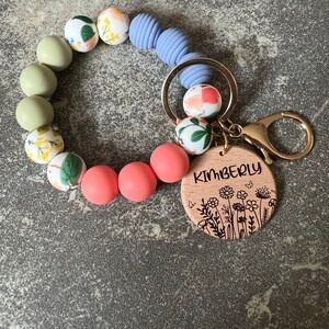 Personalized Silicone Beaded Keychain Wristlet// Mother's Day Gift ...