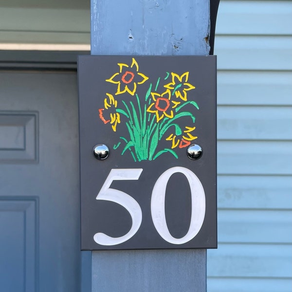 Engraved Slate House Number With Hand Painted Engraved Motif - Etsy