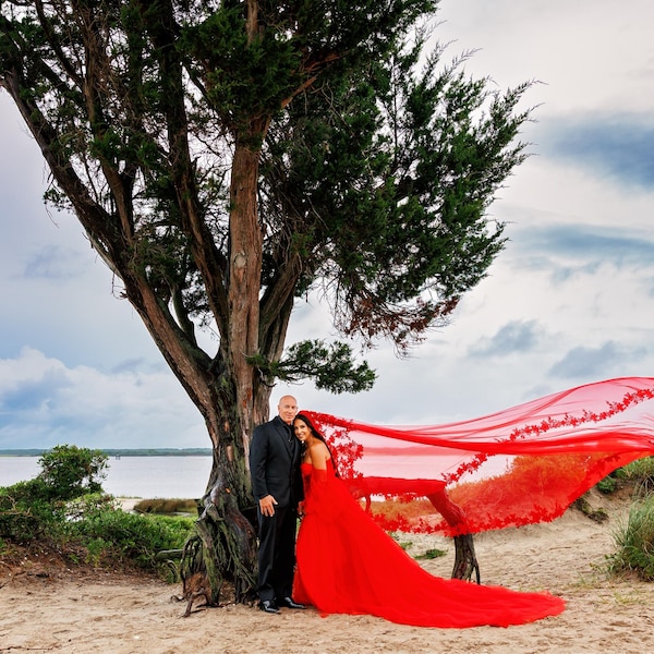 Veil Red,red Floral Lace Veil,cathedral Veil,wedding Veil,bridal Veil ...