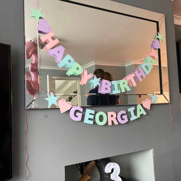 Personalised Birthday Bunting in Pastel Colours - No Age - SINGLE NAME ...