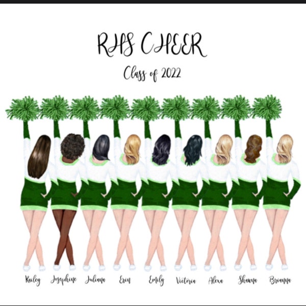 Cheer Team Gifts - Cheer Team Illustration Print - Cheerleaders Gifts ...