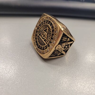 Masonic Freemason Illuminati Gold Plated Ring With Imitation Stone the ...