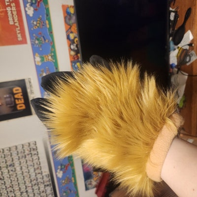 Bright Red Furry Plush Fursuit Hand Paws Red Luxury Fur With White ...