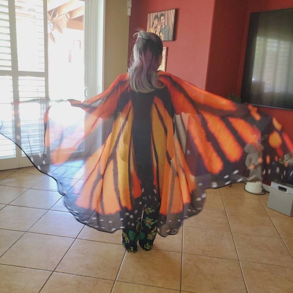Butterfly Wings Monarch Cape Costume Adult Fairy Wings Chiffon Belly ...