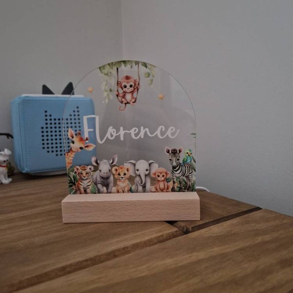 Personalised LED Animal Lamp, Kids Night Light Gift, Safari Jungle ...