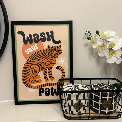 Tiger Wash Your Paws Bathroom Print, Fun Toilet Wall Art, Funny Poster ...