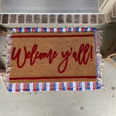 Welcome Y'all Doormat, Texas Country Welcome Mat, Flocked Coir Outdoor ...