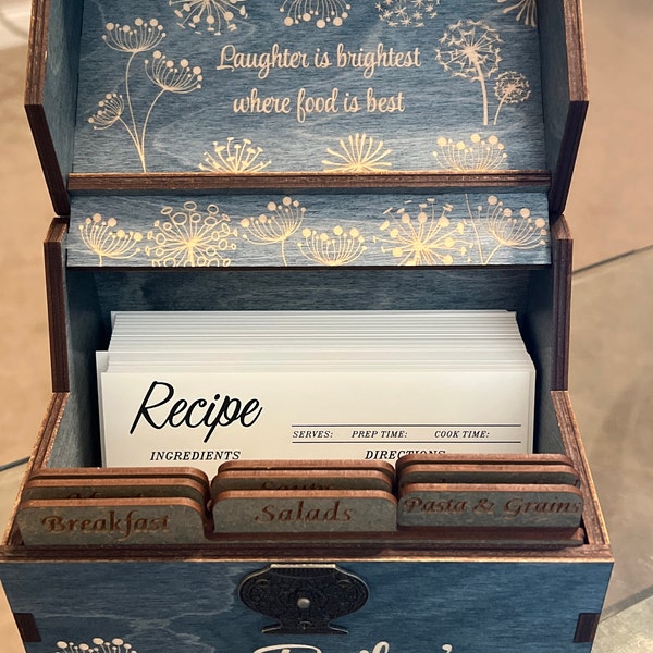 Recipe Box With Floral Frame, Dividers & 4x6 Recipe Cards Personalized ...