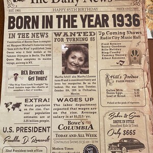 1934 Birthday NEWSPAPER Poster 1934 Newspaper Facts for | Etsy