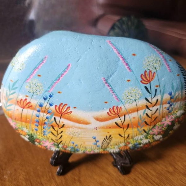 Hand-painted Wildflower Stone Art – Rustic Home Decor, Calming Ornament ...