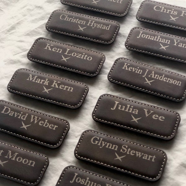 Leather Name Tag, Name Tags Magnetic, Oval Name Badge, Engraved Name ...
