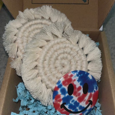 Mini Macrame Car Coasters - Etsy