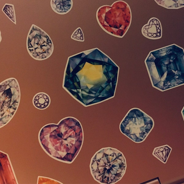 Set of Gemstone Vinyl Stickers, Laptop Stickers, Gem Stickers, Emerald ...