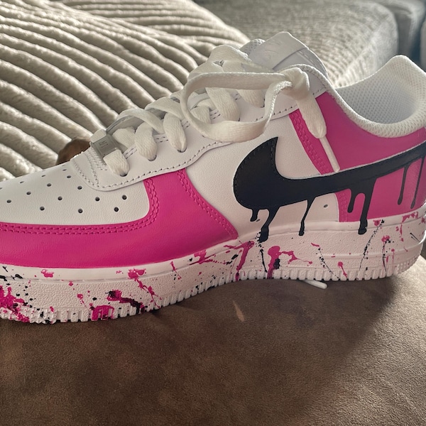 Pink Splash Air Force One Hand Painted Black Drops Air Force 1 Custom ...