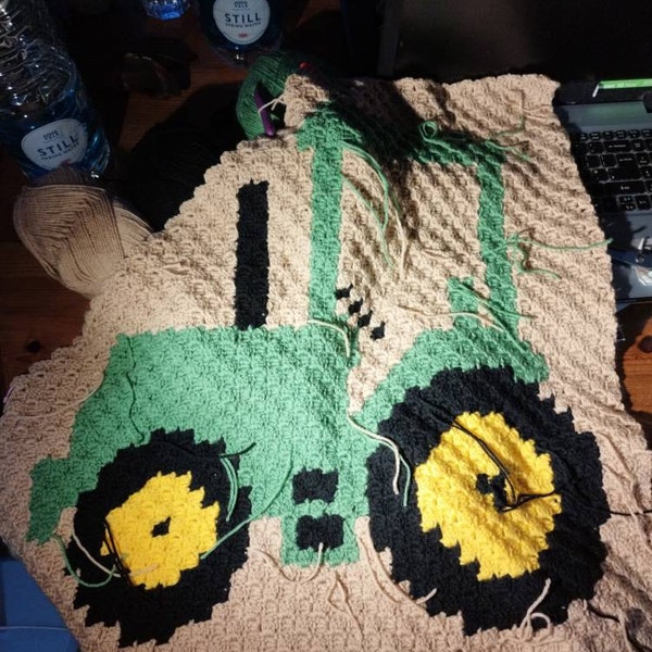 CROCHET BABY BLANKET Pattern: Tractor Baby Blanket, C2C Tractor Pattern ...
