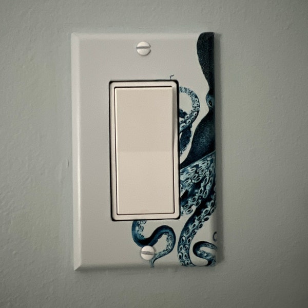 Vintage Blue Octopus Illustration, Switch Plate Cover, Wall Plate, Home ...