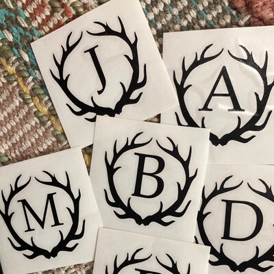 Antler Decal, Antler Monogram Decal, Yeti Antler Decal, Initial Decal ...