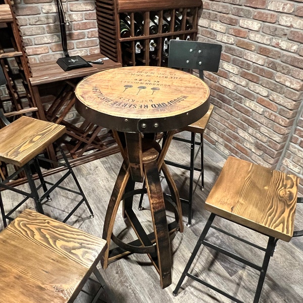 Reclaimed Bourbon Whiskey Barrel Bar Table: Rustic Pub Furniture - Etsy
