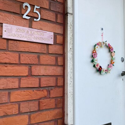 Engraved Pink Ceramic Wall Tile Address Sign Irish Handmade Door Number ...