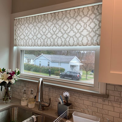 Straight Valance in Navy and White Lattice Print, Fully Lined, 100% ...