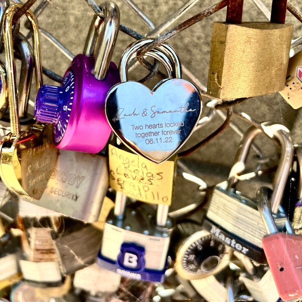 Engraved Heart Love Lock With Key - Travel Bridge Love Locks for ...