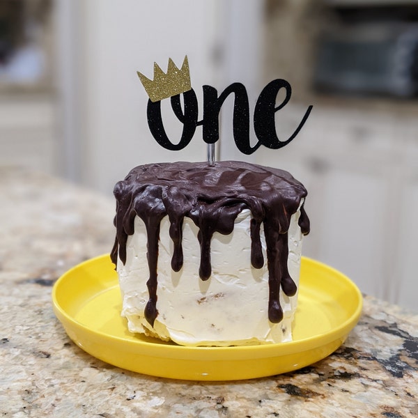 One Cake Topper With Crown - Etsy
