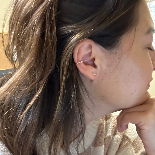 14K Gold Diamond Ear Cuff, Three Diamond, Non-piercing, Ear Wrap, Gold ...