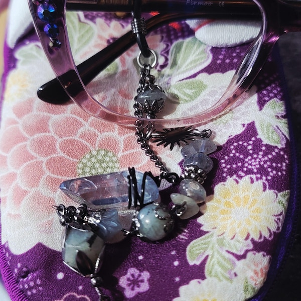 Dark Elf Gunmetal Eyeglass Chain | Czech Crystal | Labradorite Beads ...