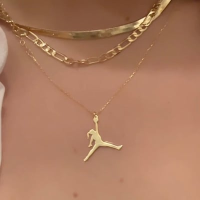 14K Gold Jordan Necklace for Girls and Boys, Nike Sports Jewelry, Gold ...