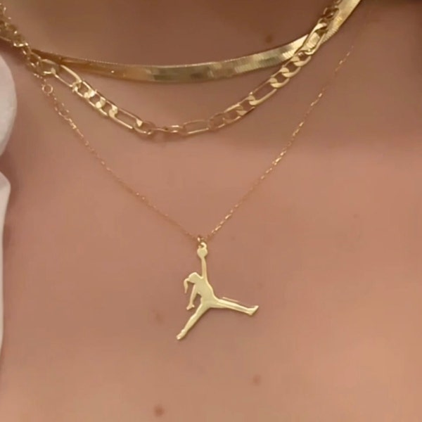 14K Gold Jordan Necklace for Girls and Boys, Nike Sports Jewelry, Gold ...