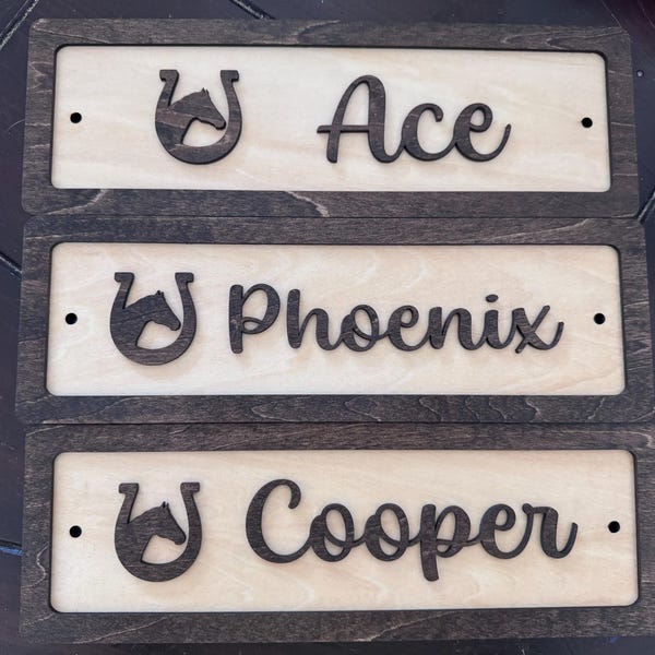 Custom Wood Horse Stall Sign | Script Overlay Style | Barn Stall Name ...