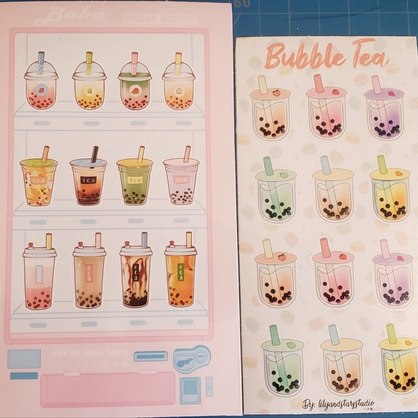 Bubble Tea Stickers Pastel Rainbow Colors Cute Boba Kawaii Aesthetic ...