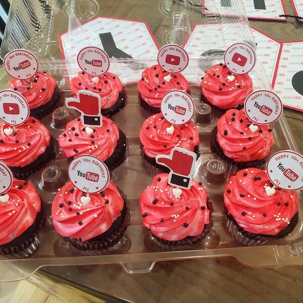 15 Youtube Cupcake Toppers PERSONALIZED, Birthday Party, Youtube Party ...
